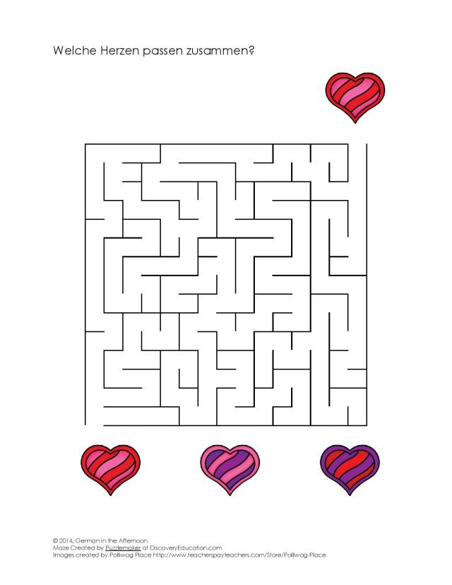 Valentine Mazes | German in the Afternoon Activities