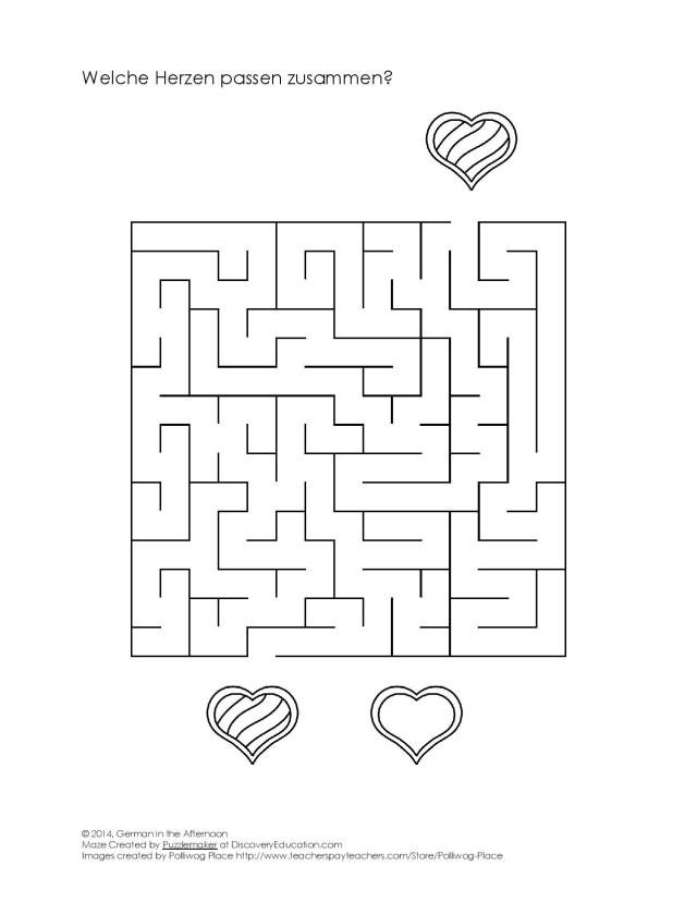Valentine Mazes | German in the Afternoon Activities
