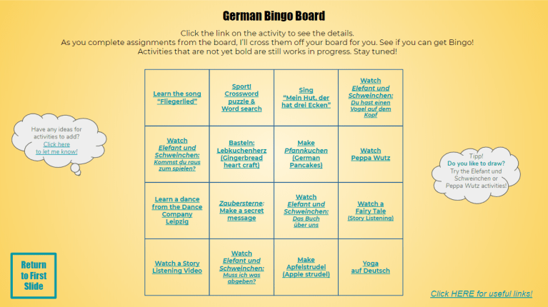 Interactive German Bingo Board | German in the Afternoon Activities